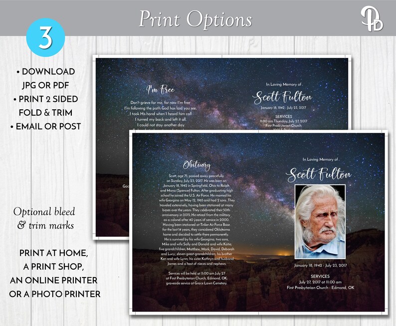 Starlight Funeral Program Template, Obituary/order of Service Template ...