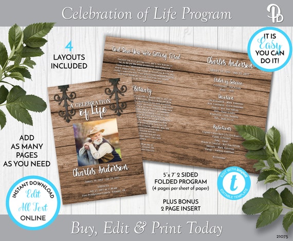 Rustic Aged Wood Funeral Program Template Obituary/Order of | Etsy
