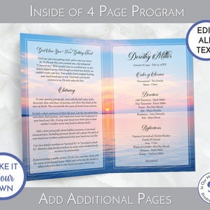 Pastel Sunset Funeral Program Template, Celebration of Life Memorial ...