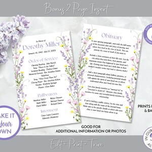 Spring Wildflowers Funeral Program, Obituary Template, Celebration of ...
