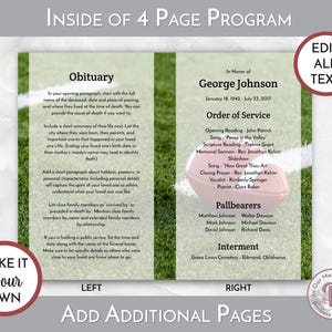 Football Fan Funeral Program Template, Obituary/order of Service ...