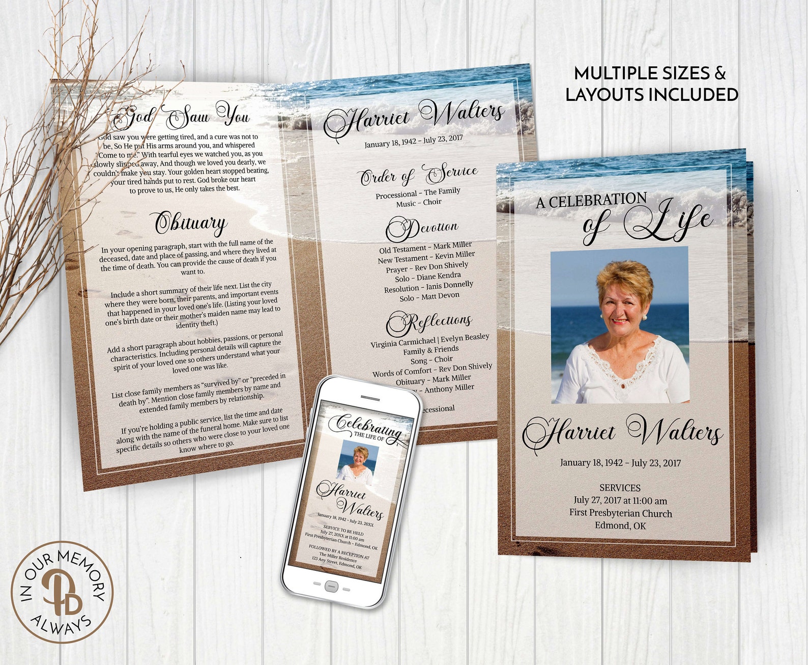 Footprints in the Sand Funeral Program Template - Etsy