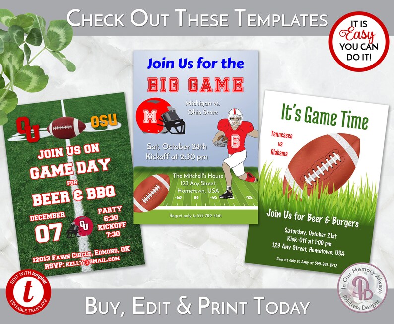 Editable Football Watch Party Flyer 8x10, Printable Game Day Invitation ...