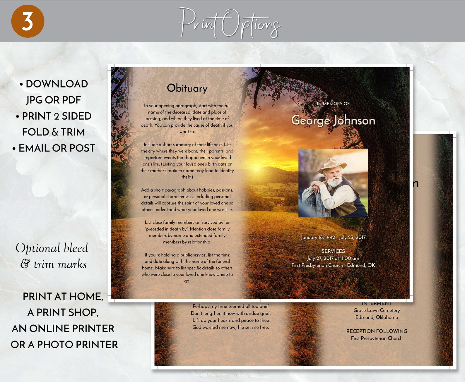 Meadow Sunset Funeral Program Template, Obituary/order of Service ...