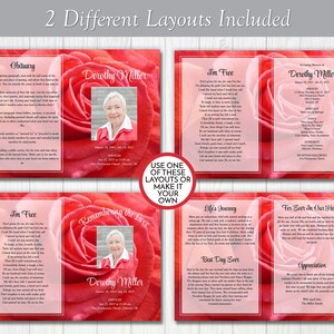 Coral Red Rose Funeral Program Template, Obituary/order of Service ...