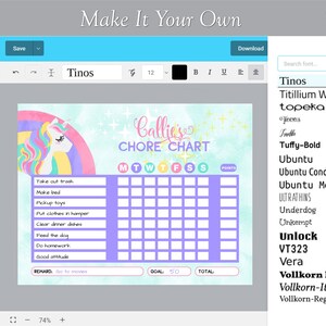 Pastel Unicorn Children's Chore Chart, Editable Reward Chart, Printable ...