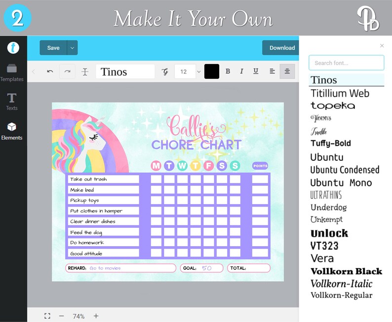 Pastel Unicorn Children's Chore Chart, Editable Reward Chart, Printable ...