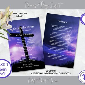 Purple Sunset Cross Funeral Program Template, Obituary/order of Service ...