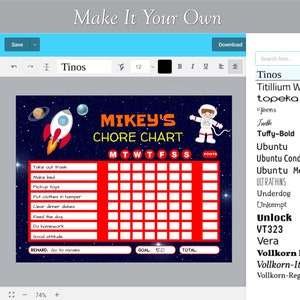 Outer Space Children's Chore Chart, Editable Reward Chart, Printable ...