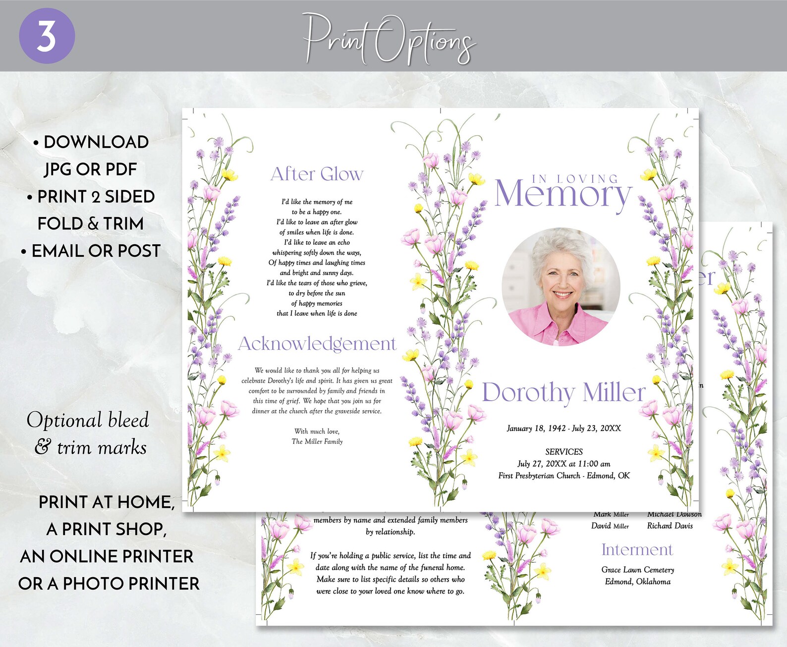 Spring Wildflowers Funeral Program Obituary Template - Etsy