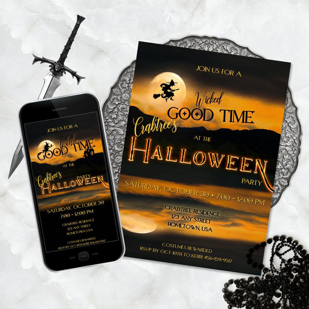 Editable Wicked Good Time Printable Halloween Costume Party Invitation ...