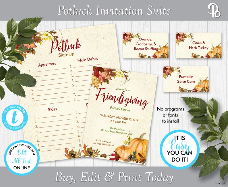 Fall Harvest Thanksgiving or Friendsgiving Potluck Invitation - Etsy