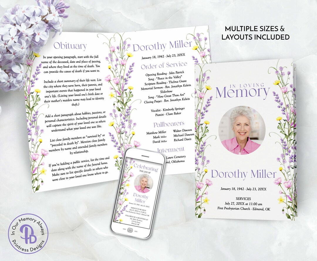 Spring Wildflowers Funeral Program Obituary Template - Etsy