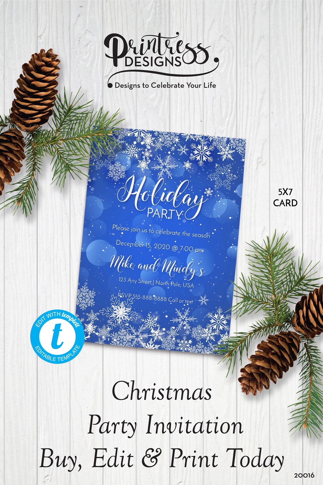 Snowflake Holiday Party Invitation, Christmas Party Invitation ...