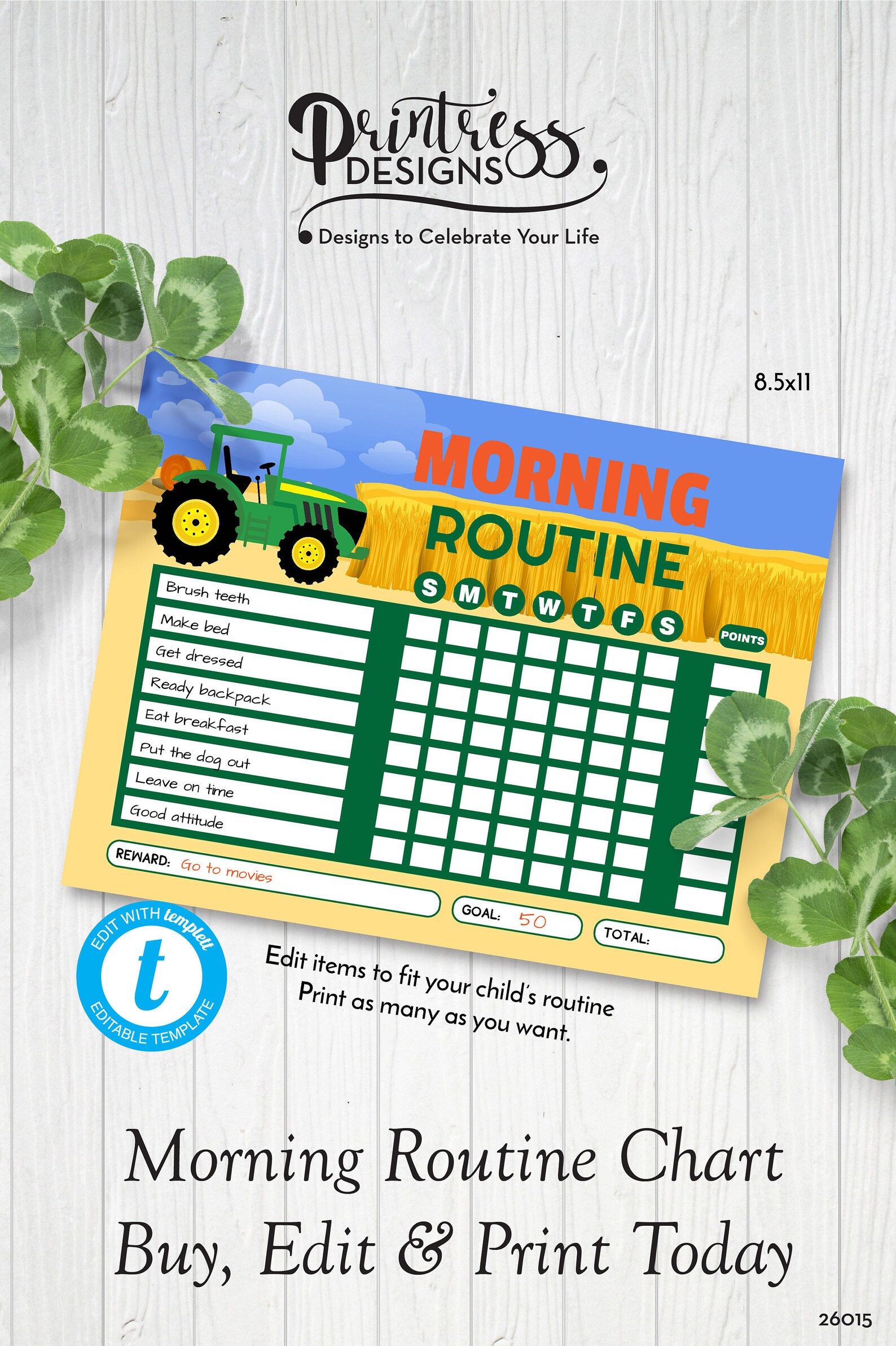 Tractor Children's Daily Routine Charts Morning Routine | Etsy