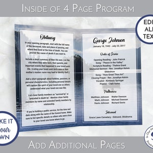 Blue Lake Fishing Funeral Program Template, Celebration of Life ...