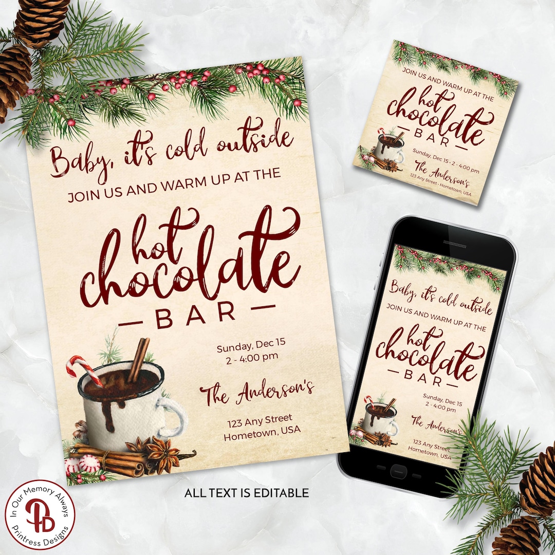 Editable Hot Chocolate Bar Party Invitation, Custom Hot Cocoa Holiday ...