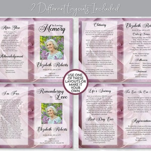 Mauve Rose Funeral Program, Obituary Template, Celebration of Life ...