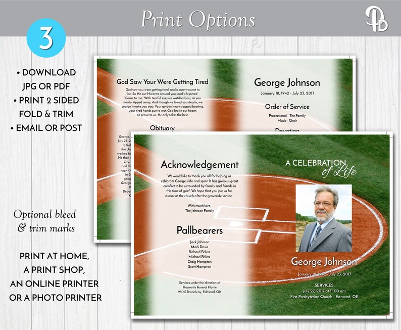 Baseball Fan Funeral Program Template Obituary/Order of | Etsy