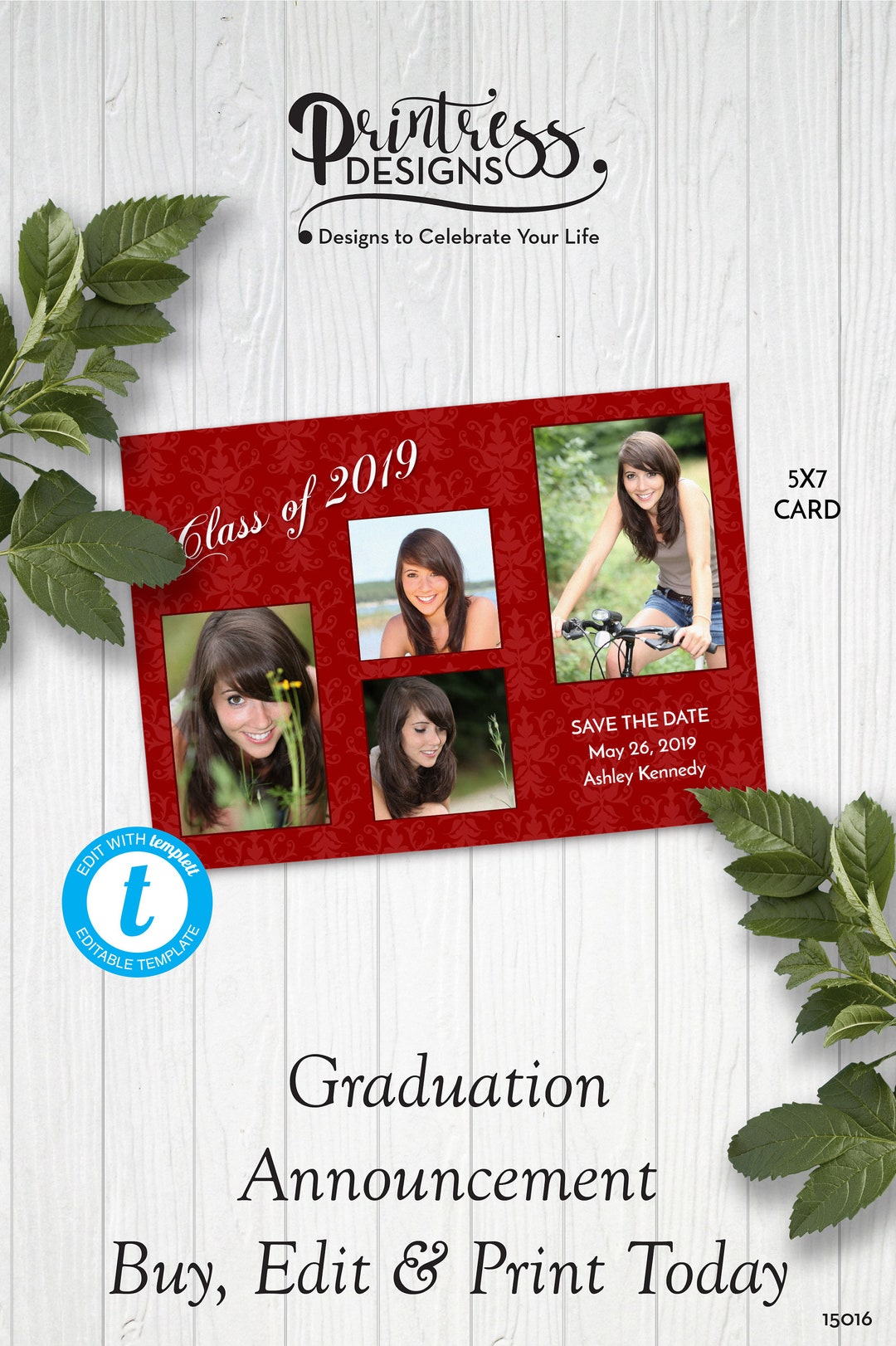 Damask Photo Graduation Save the Date, Graduation Invitation Template ...