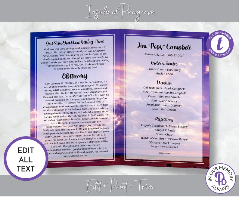 Desert Sunrise Funeral Program Obituary Template Celebration | Etsy