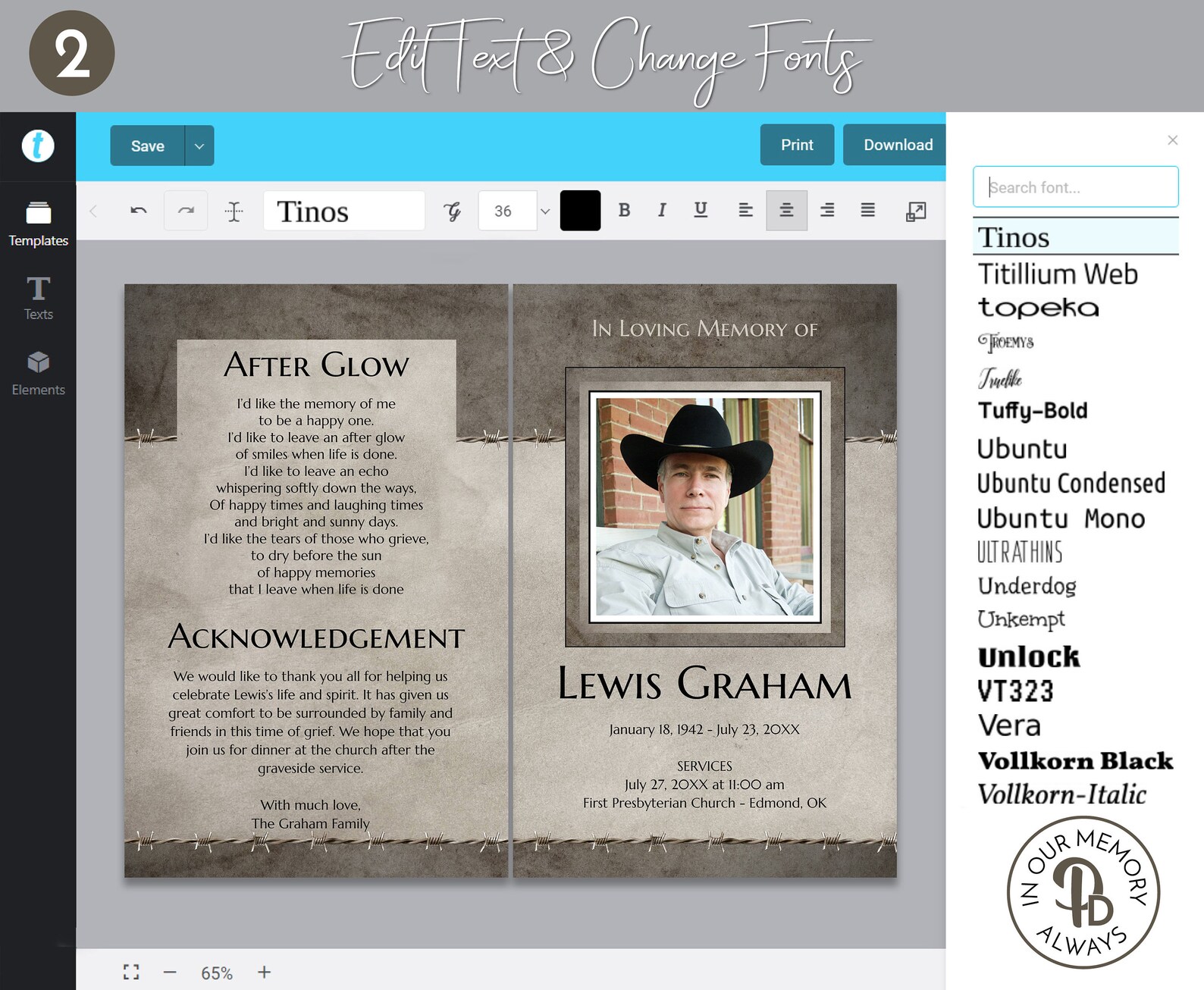 Rustic Brown Funeral Program Template, Obituary Template, Celebration ...