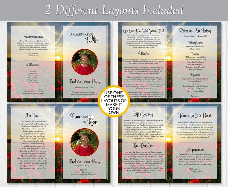 Sunrise Over Red Poppy Field Funeral Program Obituary/order - Etsy