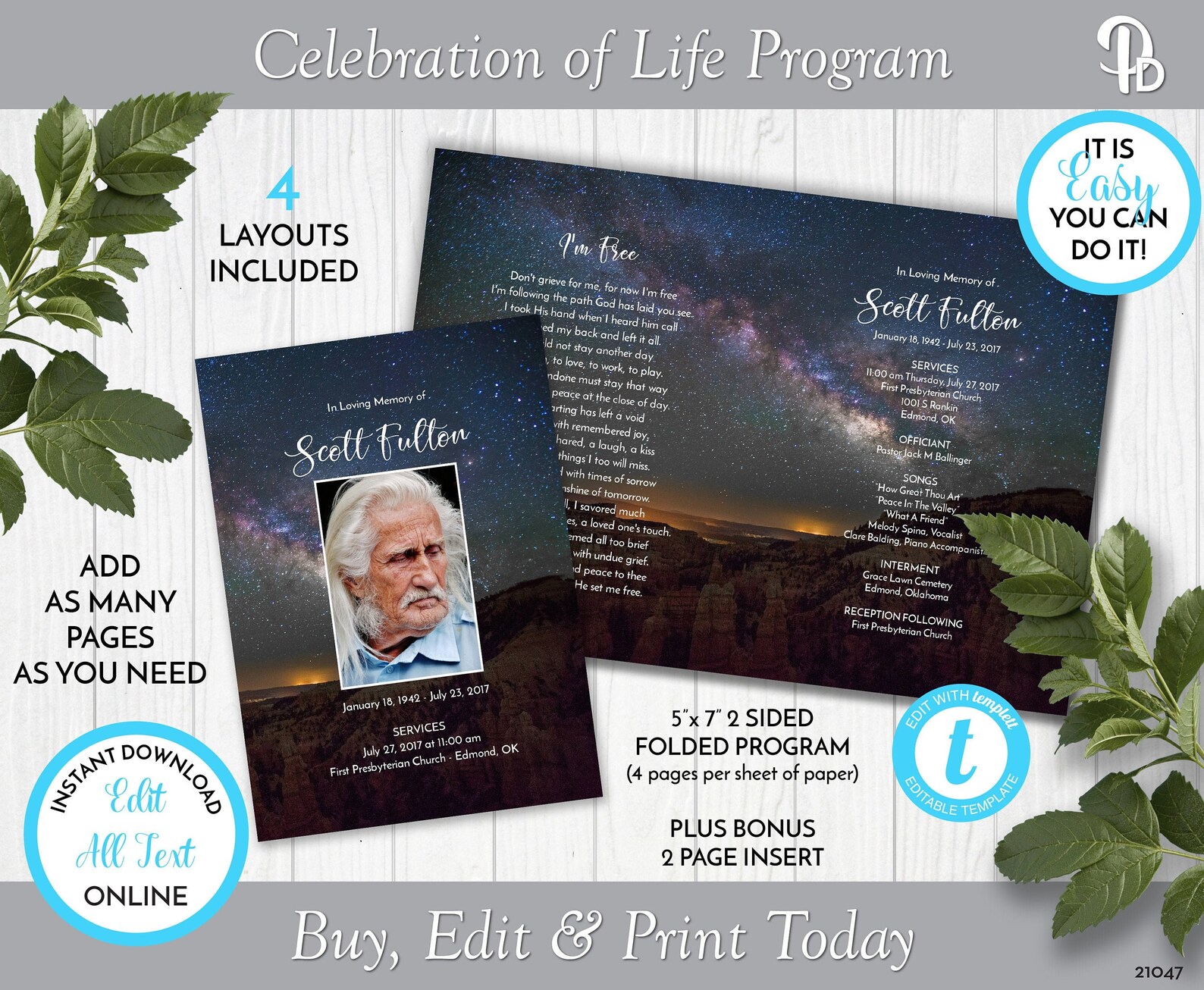 Starlight Funeral Program Template Obituary/order of Service | Etsy