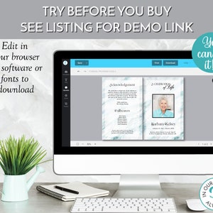 Teal Marble Funeral Program Template, Obituary-order of Service ...