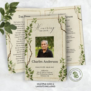 Vine and Twig Funeral Program, Obituary Template, Celebration of Life ...