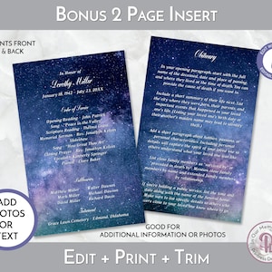 Celestial Funeral Program Template, Editable Stars Memorial Service ...