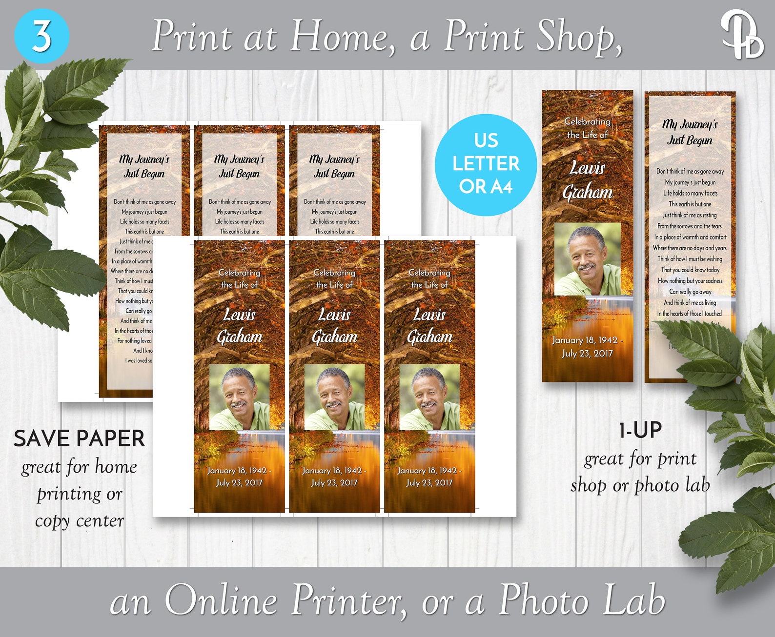 Autumn Printable Memorial Bookmark Template, River Landscape Editable ...