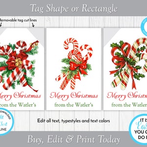 Christmas Candy Cane Gift Tags Template Holiday Ornament Gift - Etsy