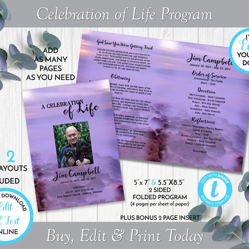 Footprints in the Sand Funeral Program Template - Etsy