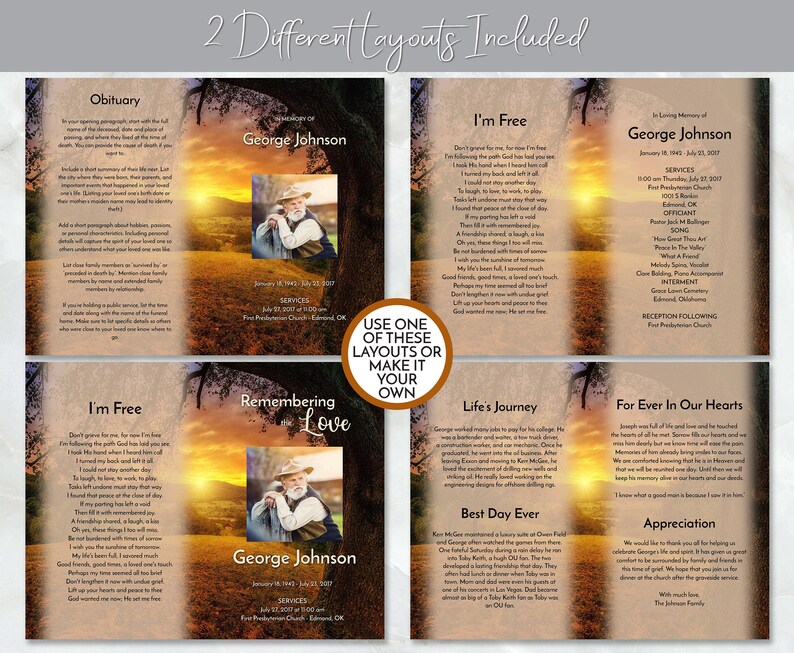 Meadow Sunset Funeral Program Template, Obituary/order of Service ...