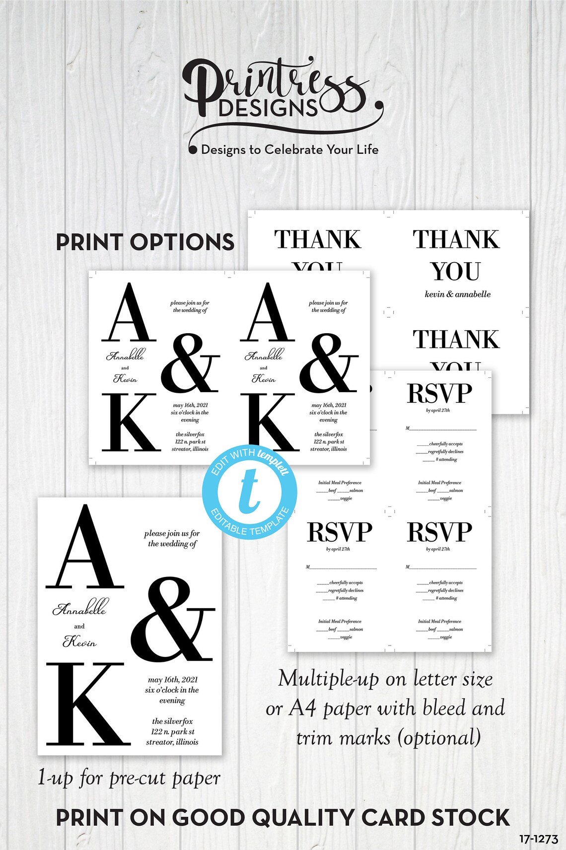 Typography Initials Wedding Invitation Suite, Simple Wedding Invite ...