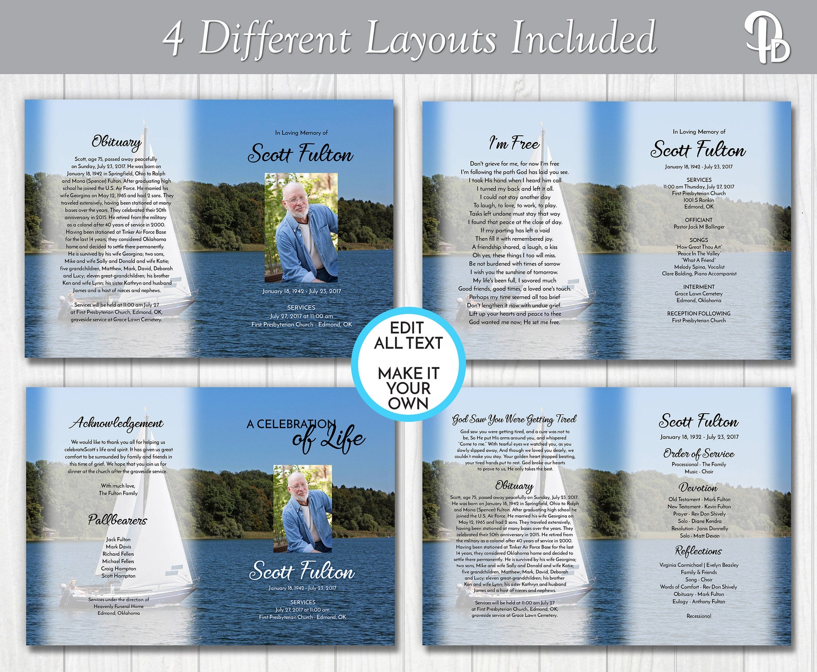 Sailing on the Lake Funeral Program Template Obituary/order | Etsy