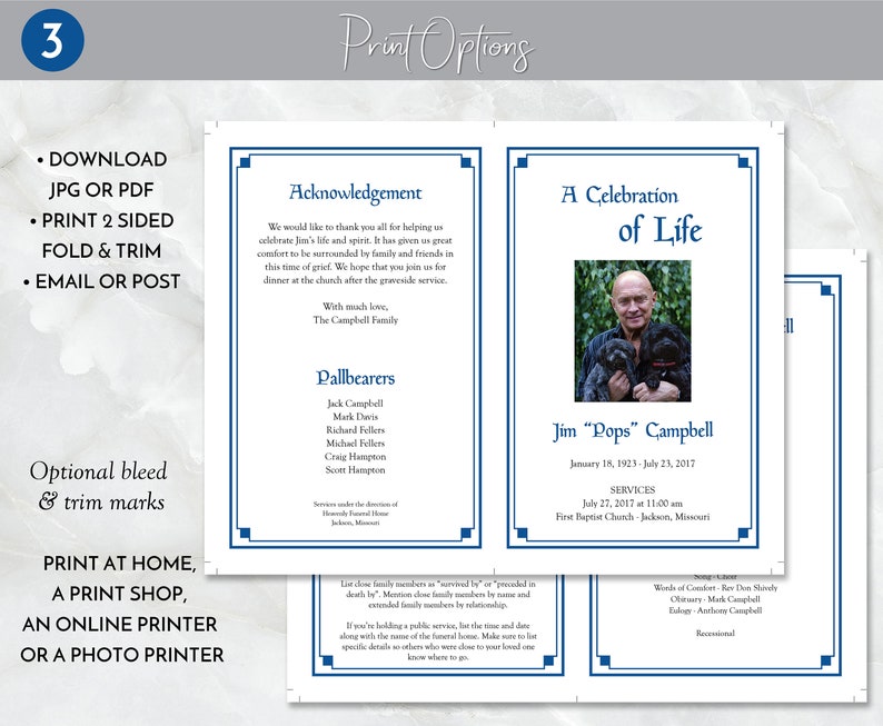 Simple Classic Funeral Program Obituary Template Celebration - Etsy