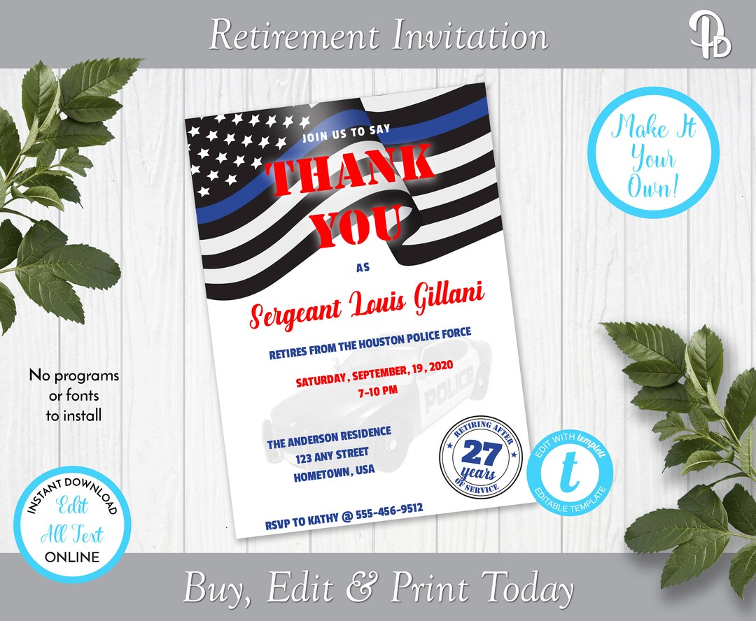 Police Officer Retirement Party Invitation, Retirement Celebration ...