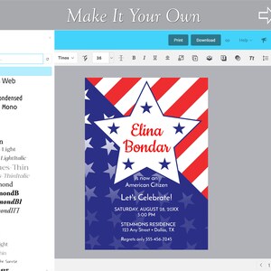Star US Citizenship Party Invitation Template, American Citizenship ...