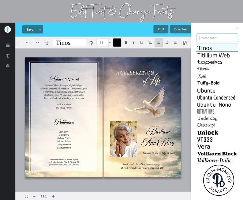 Sunburst Dove Funeral Program Obituary Template Celebration - Etsy
