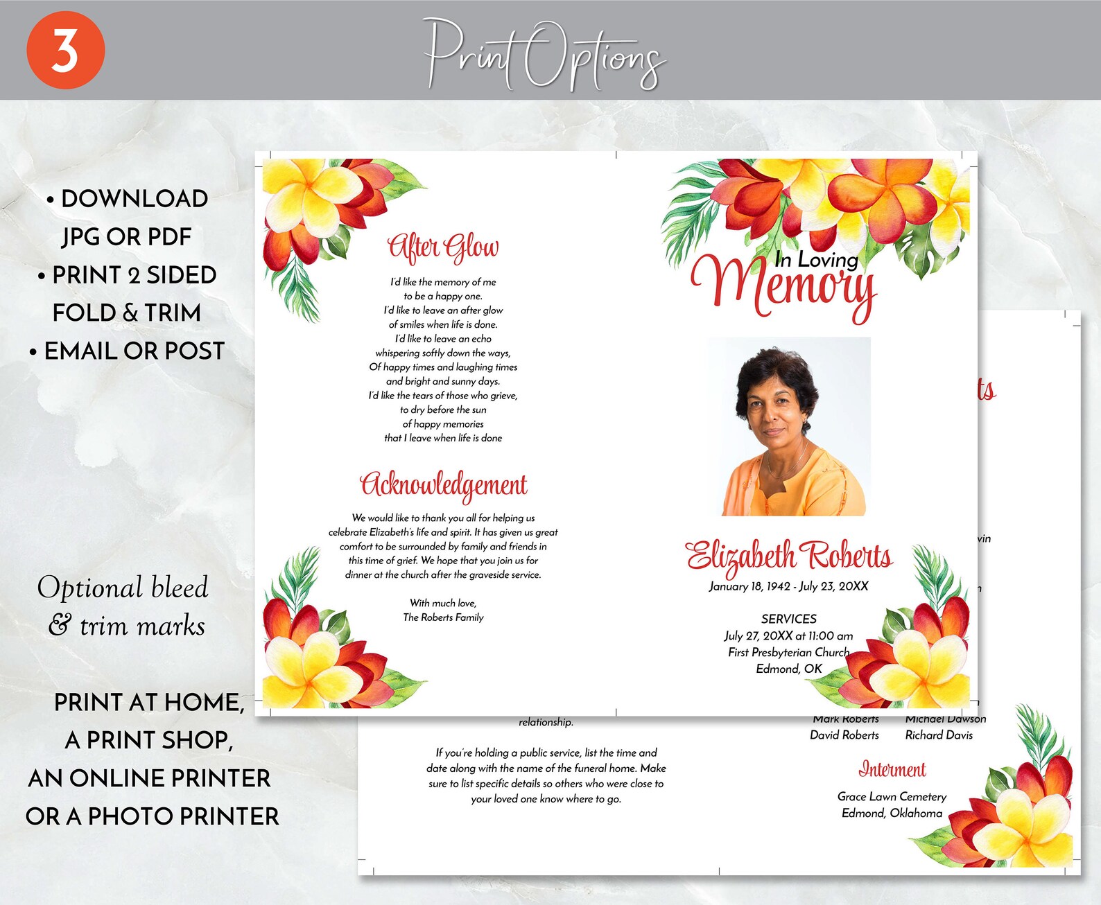 Tropical Floral Funeral Program, Obituary Template, Celebration of Life ...