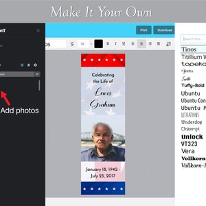 Patriotic Editable Memorial Bookmark Template, Veteran Printable ...