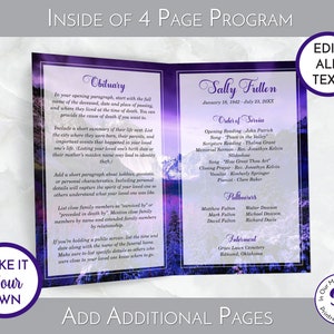 Purple Mountain Funeral Program Template, Celebration of Life Memorial ...
