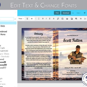 Sunset Fishing Funeral Program Template, Obituary Program, Order of ...