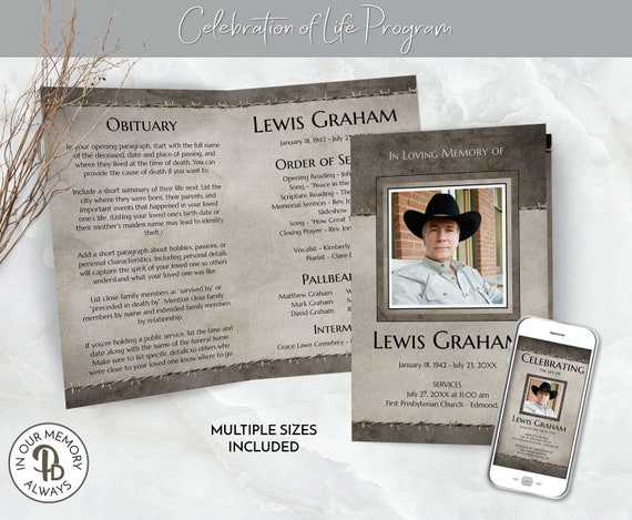 Rustic Brown Funeral Program Template Obituary Template - Etsy