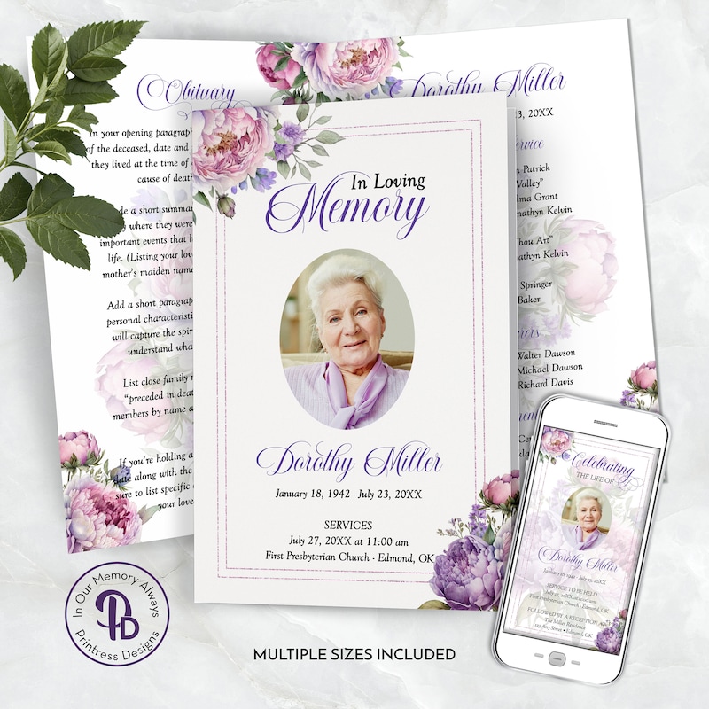 Purple Memorial Program - Etsy