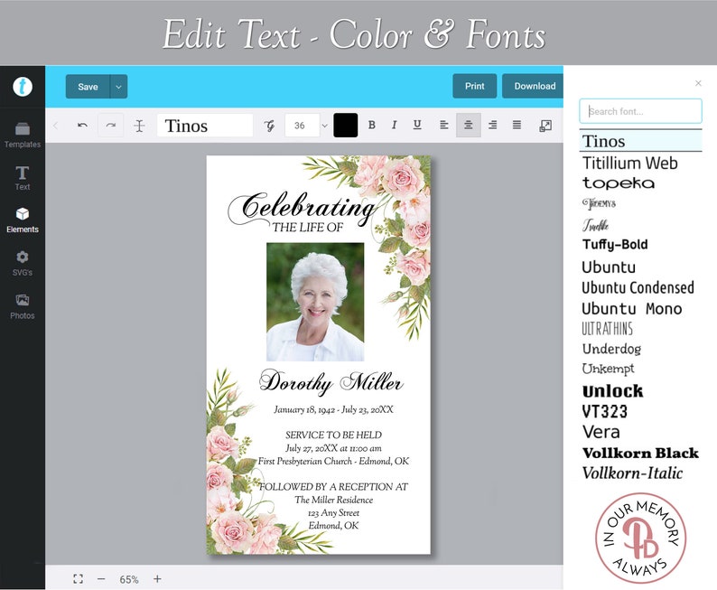 Blush Pink Rose Funeral Invitation Electronic Funeral - Etsy