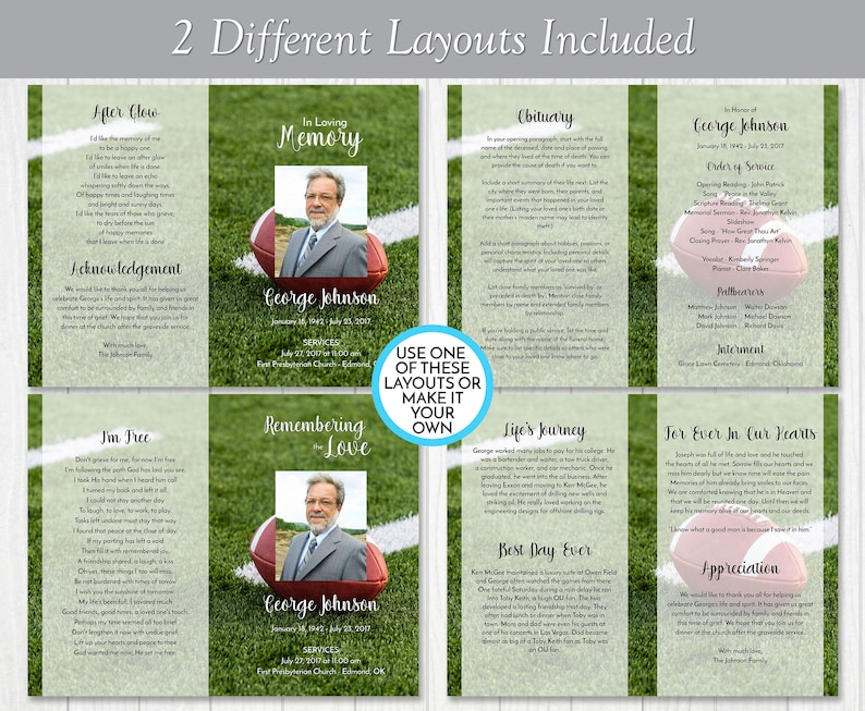 Football Fan Funeral Program Template Obituary/order of - Etsy