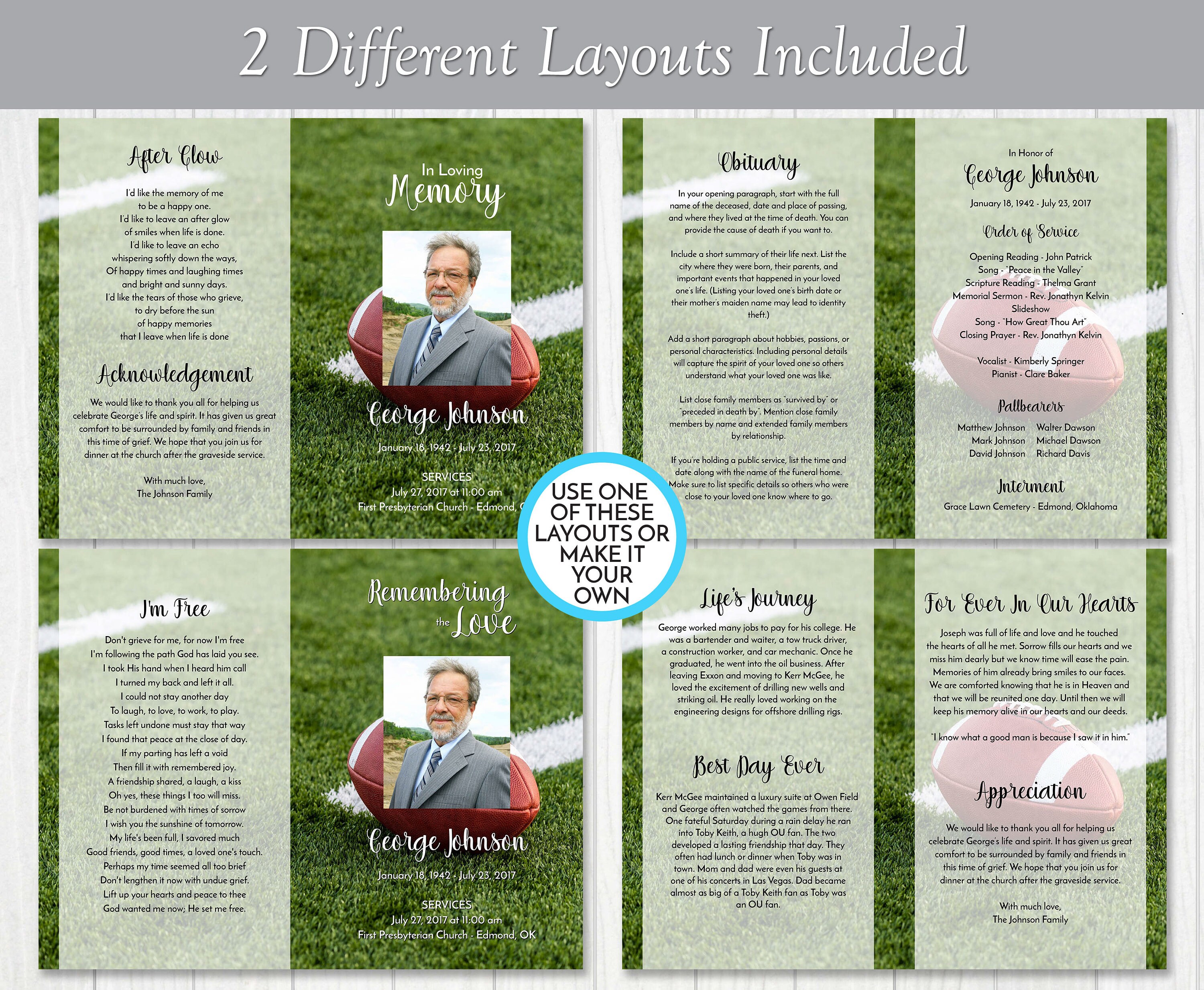 Football Fan Funeral Program Template Obituary/order of - Etsy UK